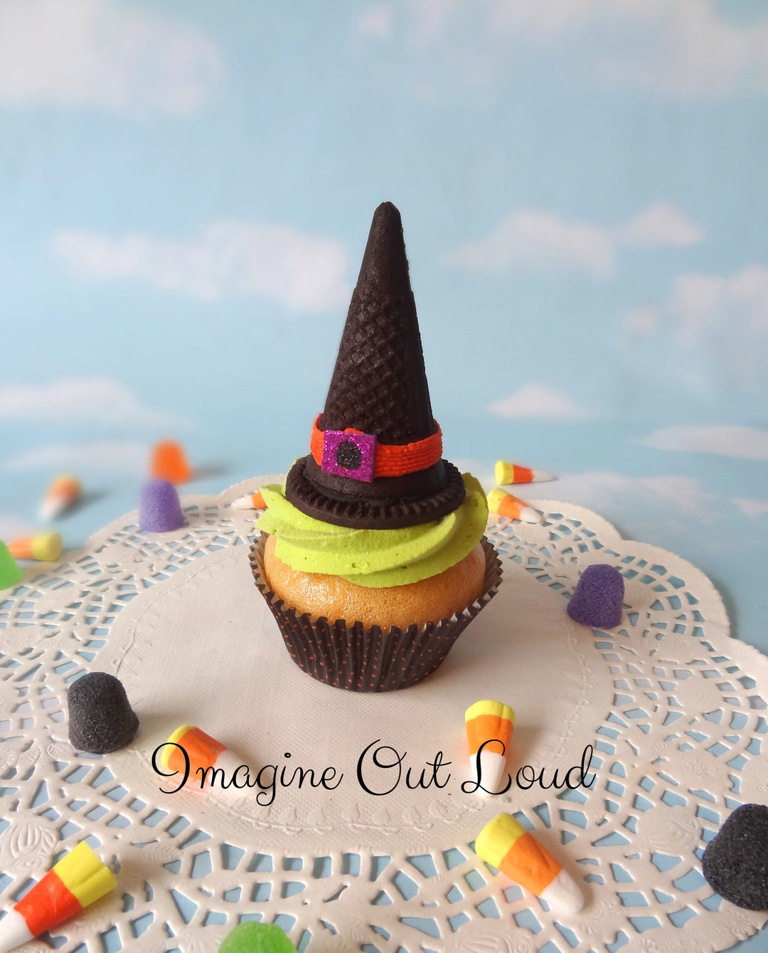 Fake Cupcake Halloween Melting Witch Hat Legs Trick or Treat Cupcake ...