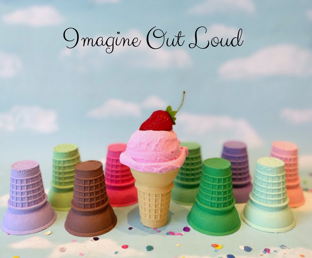 Fake Ice Cream Flat CONE COLOR CHOICE Single Scoop Strawberry Realistic ...