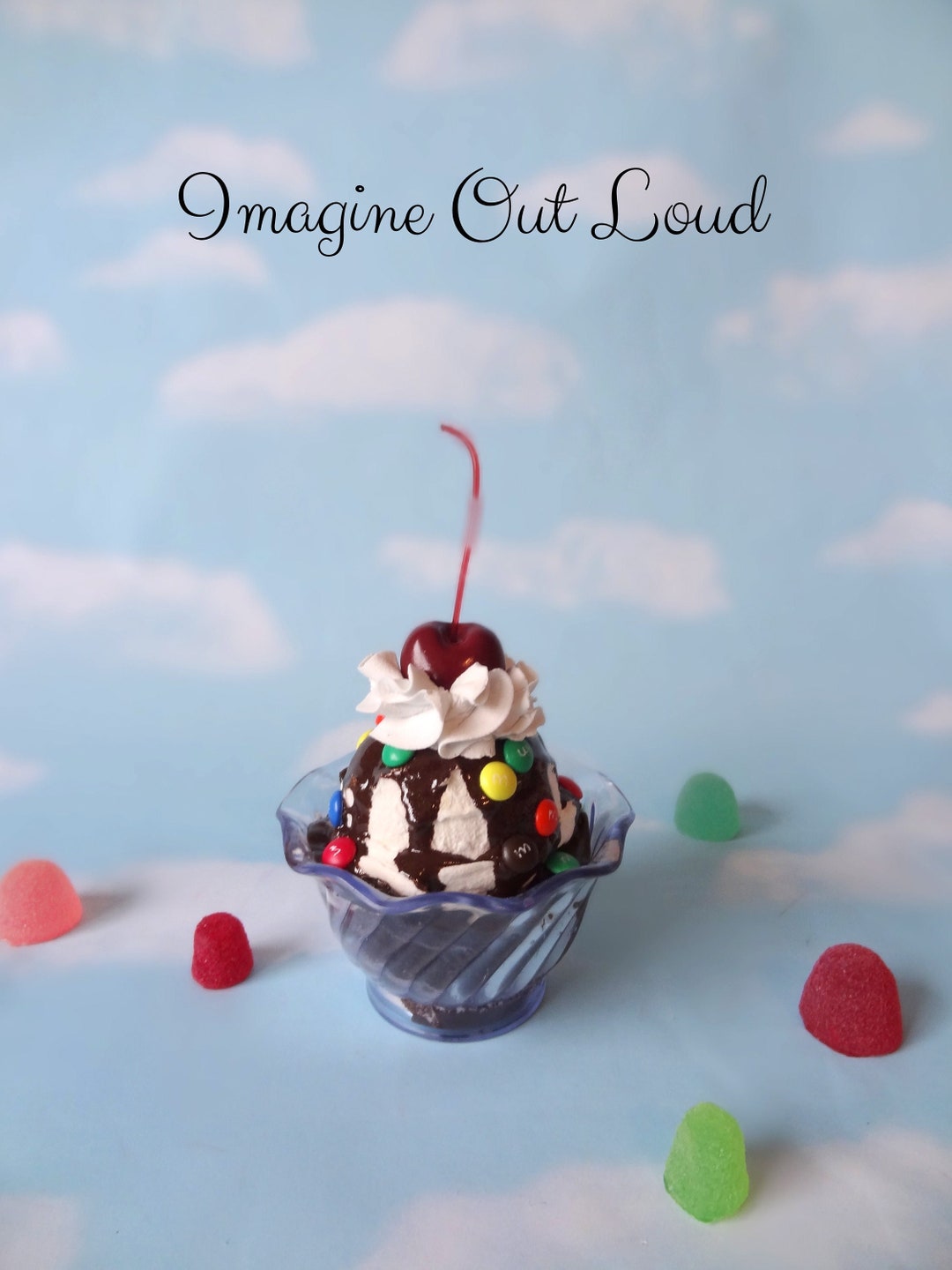 Fake Vanilla Ice Cream Sundae With Hot Fudge & Candies, Faux Food Prop ...
