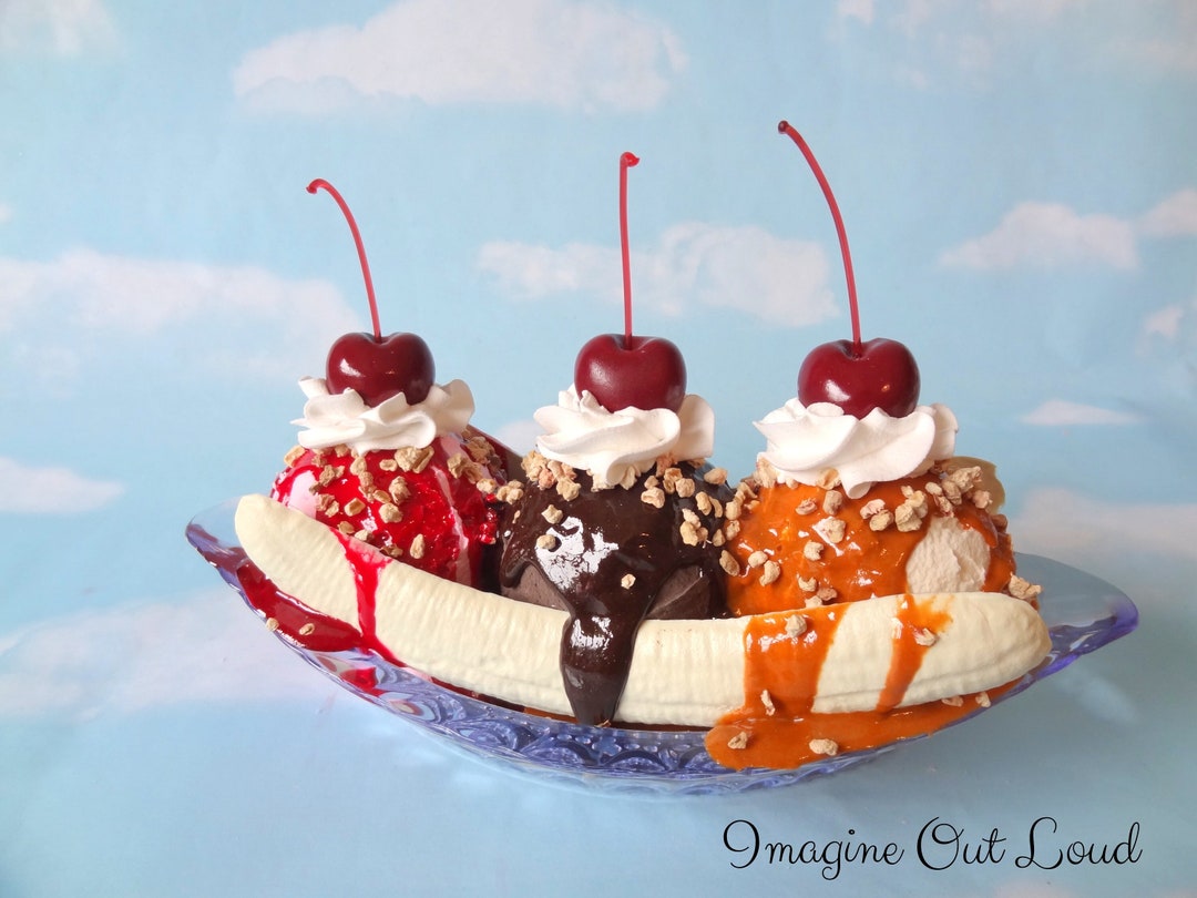 Fake Banana Split Ice Cream Faux Food Prop Chocolate Strawberry