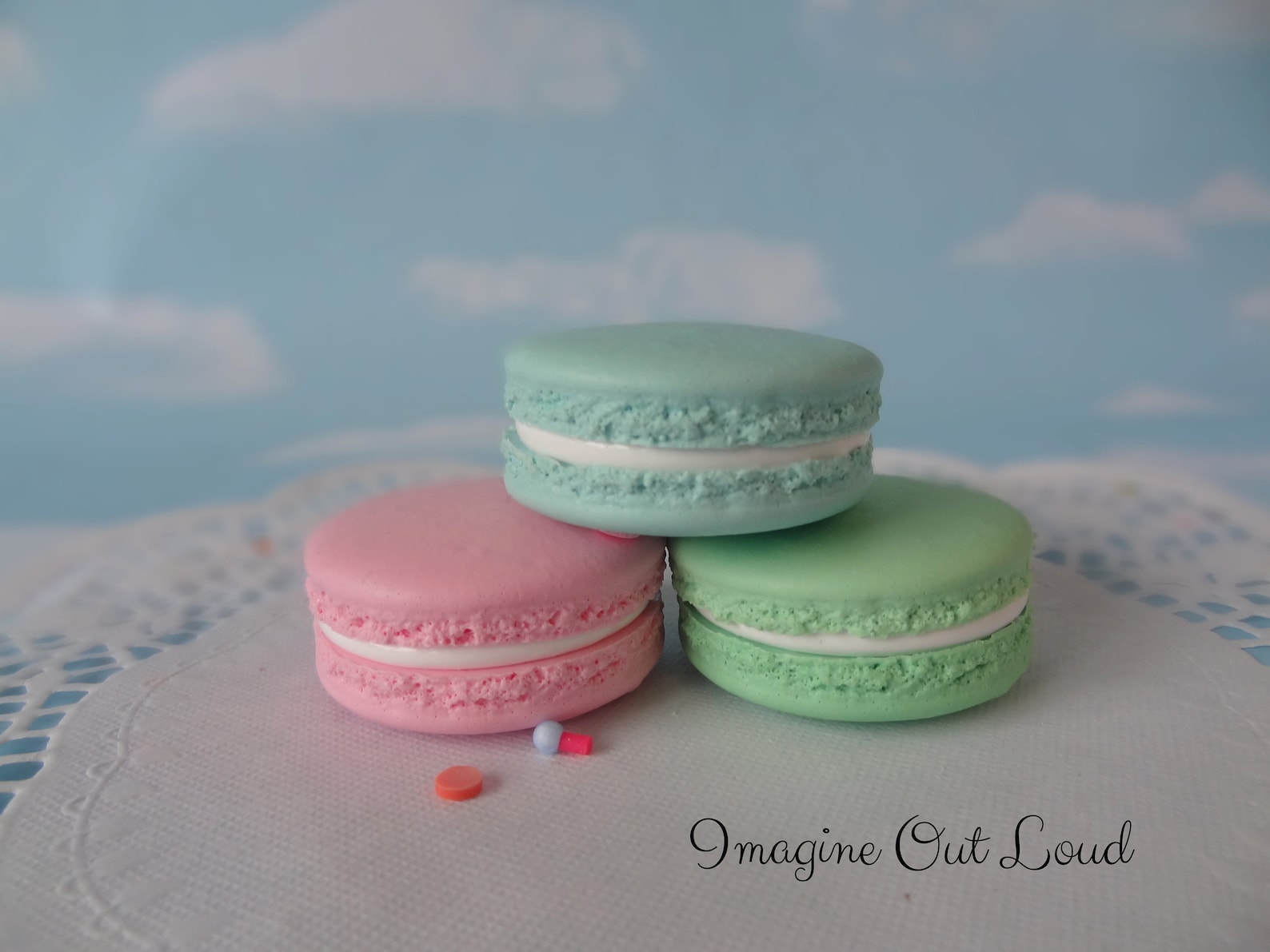 Fake Macarons 2" Set Faux Macaron Pink Aqua Green Artificial Food ...
