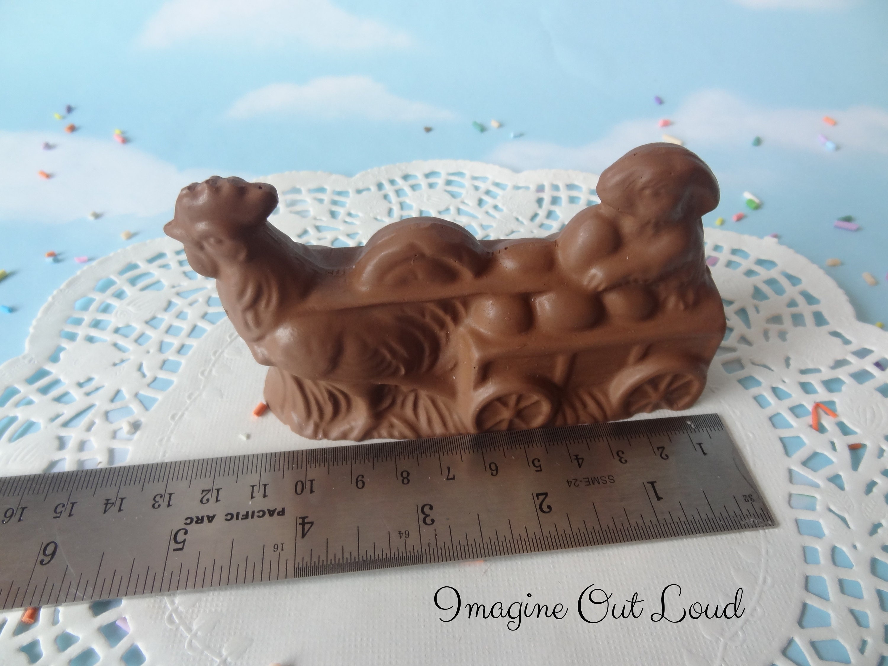 Fake Chocolate Bunny Rabbit and Rooster Cart SOLID Handmade | Etsy