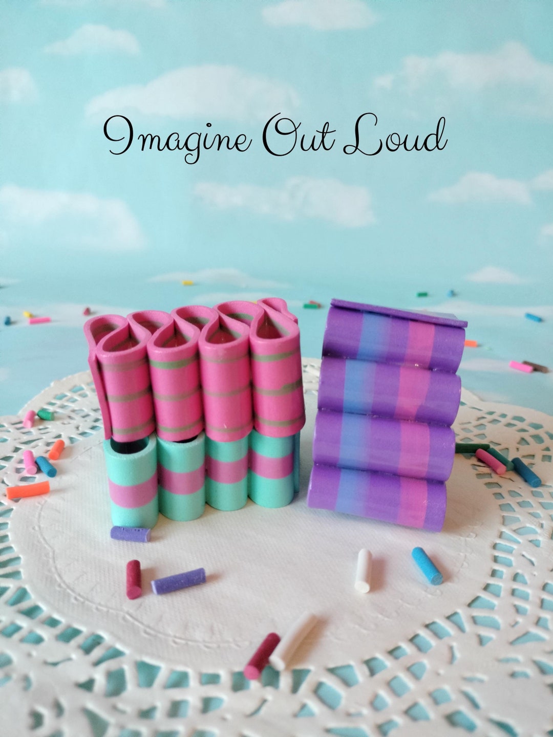 Fake Ribbon Candy Realistic Hand Painted Pink Purple Aqua 137 - Etsy