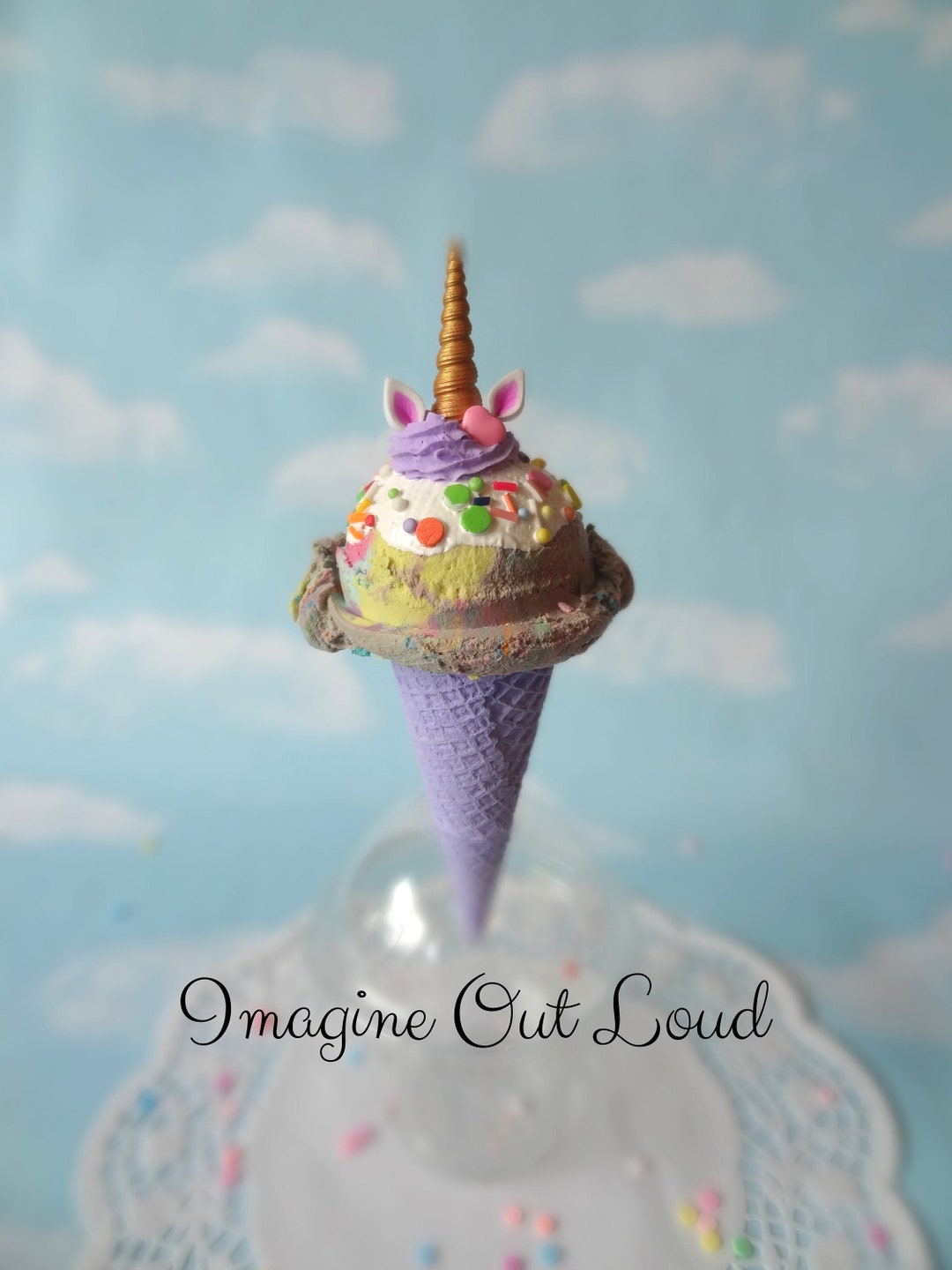 Fake Ice Cream Unicorn Poop Rainbow Faux Single Scoop Sugar Waffle Cone ...