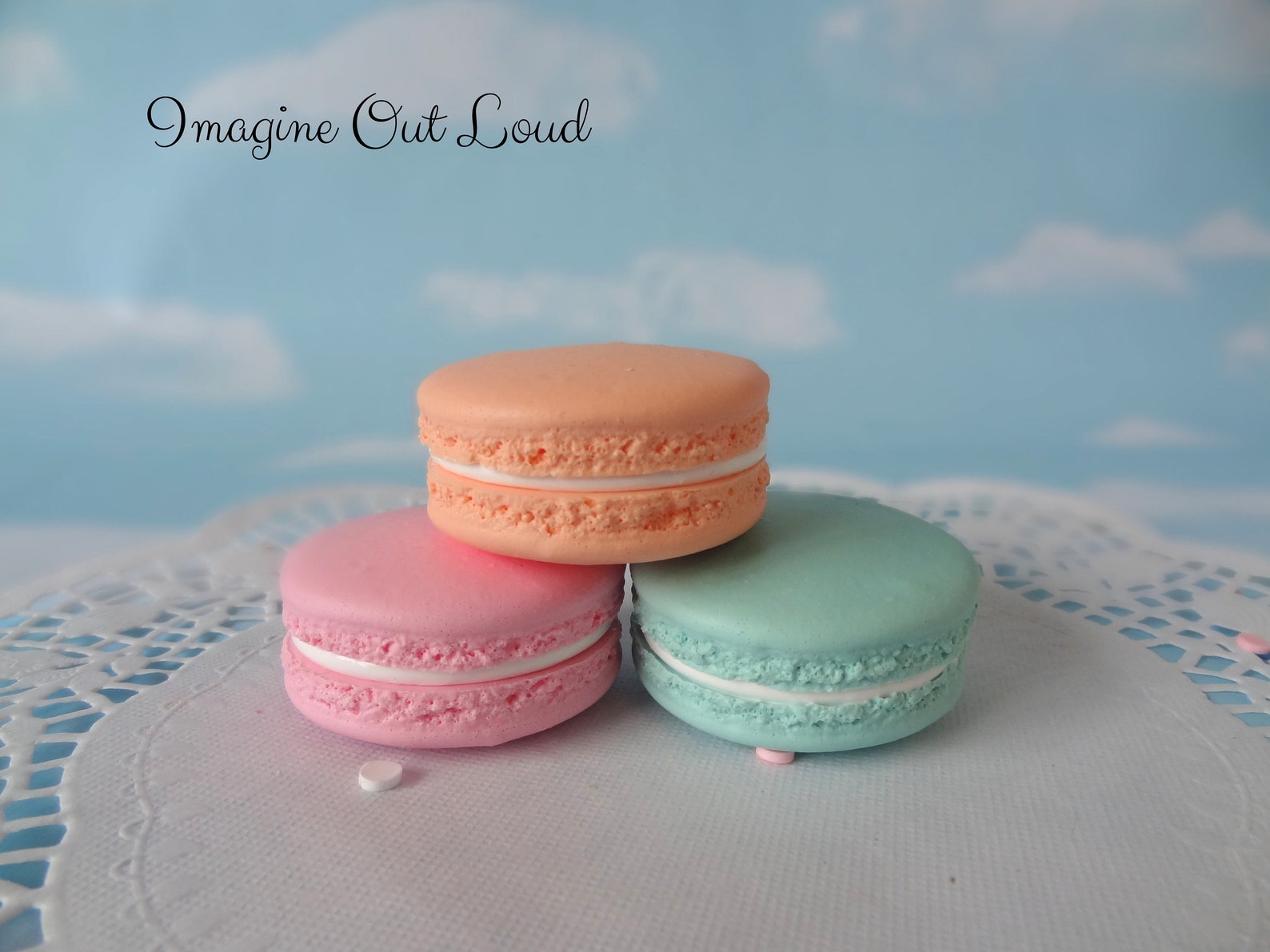 Fake Macarons 2" Set Faux Macaron Pink Peach Aqua Artificial Food ...