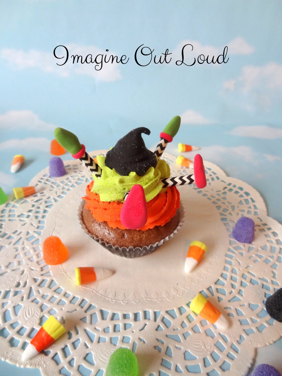 Fake Cupcake Halloween Melting Witch Hat Legs Trick or Treat Cupcake ...