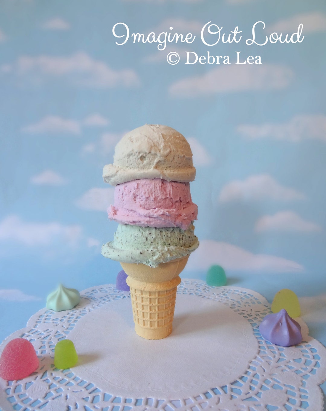 Fake Ice Cream Realistic Beautiful Gourmet Faux TRIPLE Scoop Cone ...