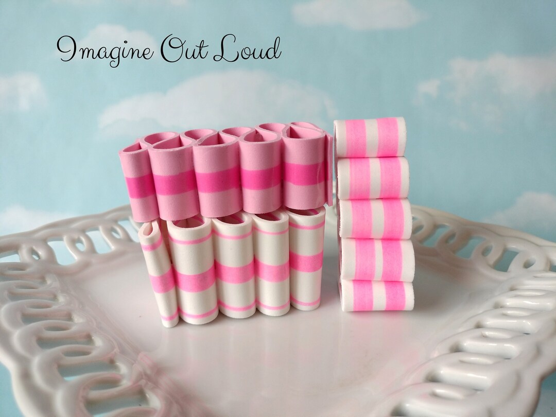 Fake Ribbon Candy Realistic Hand Painted Pink White - Etsy