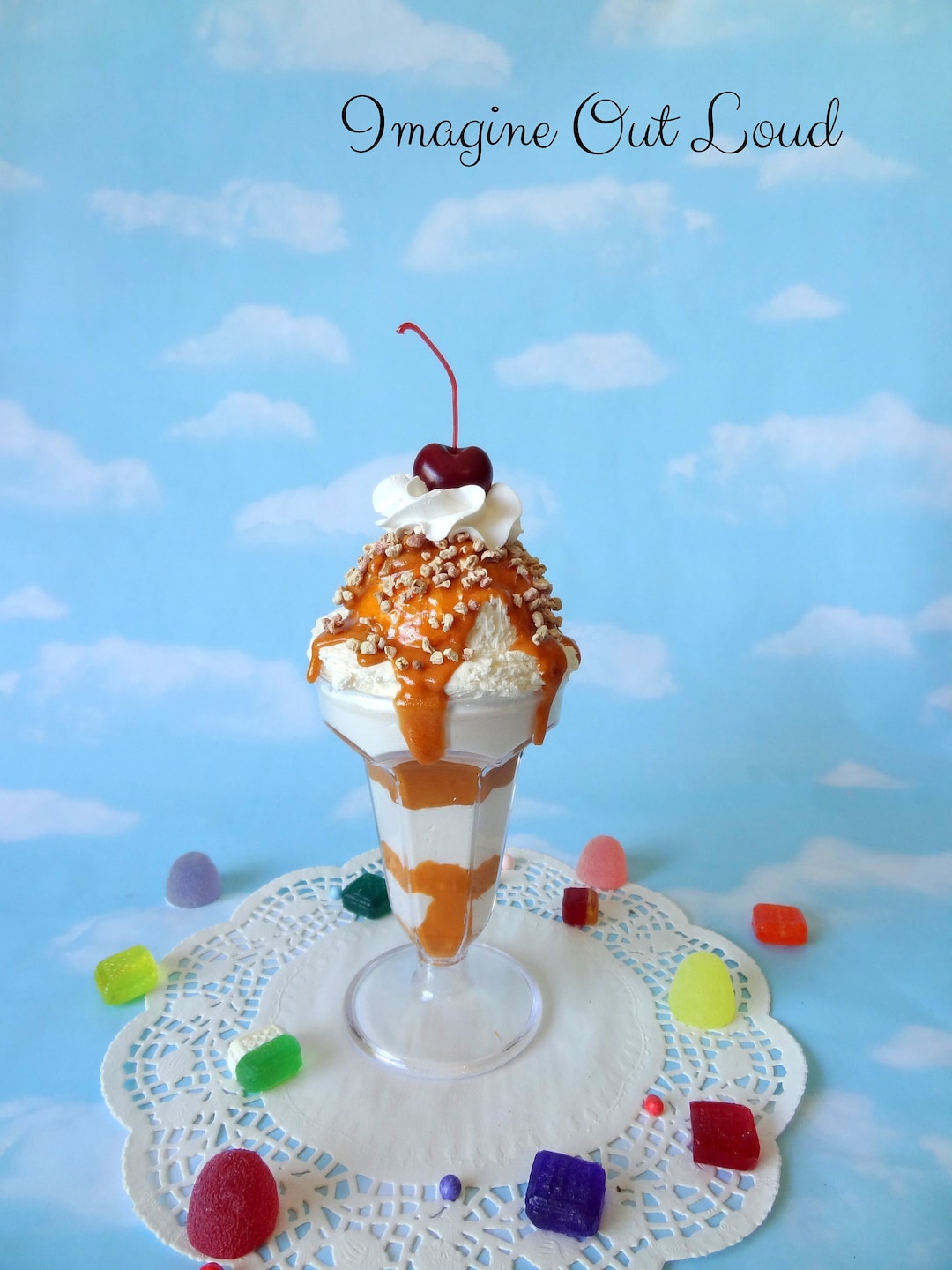 Fake Ice Cream Sundae Tall Milkshake Prop Caramel Syrup and Nuts Faux ...