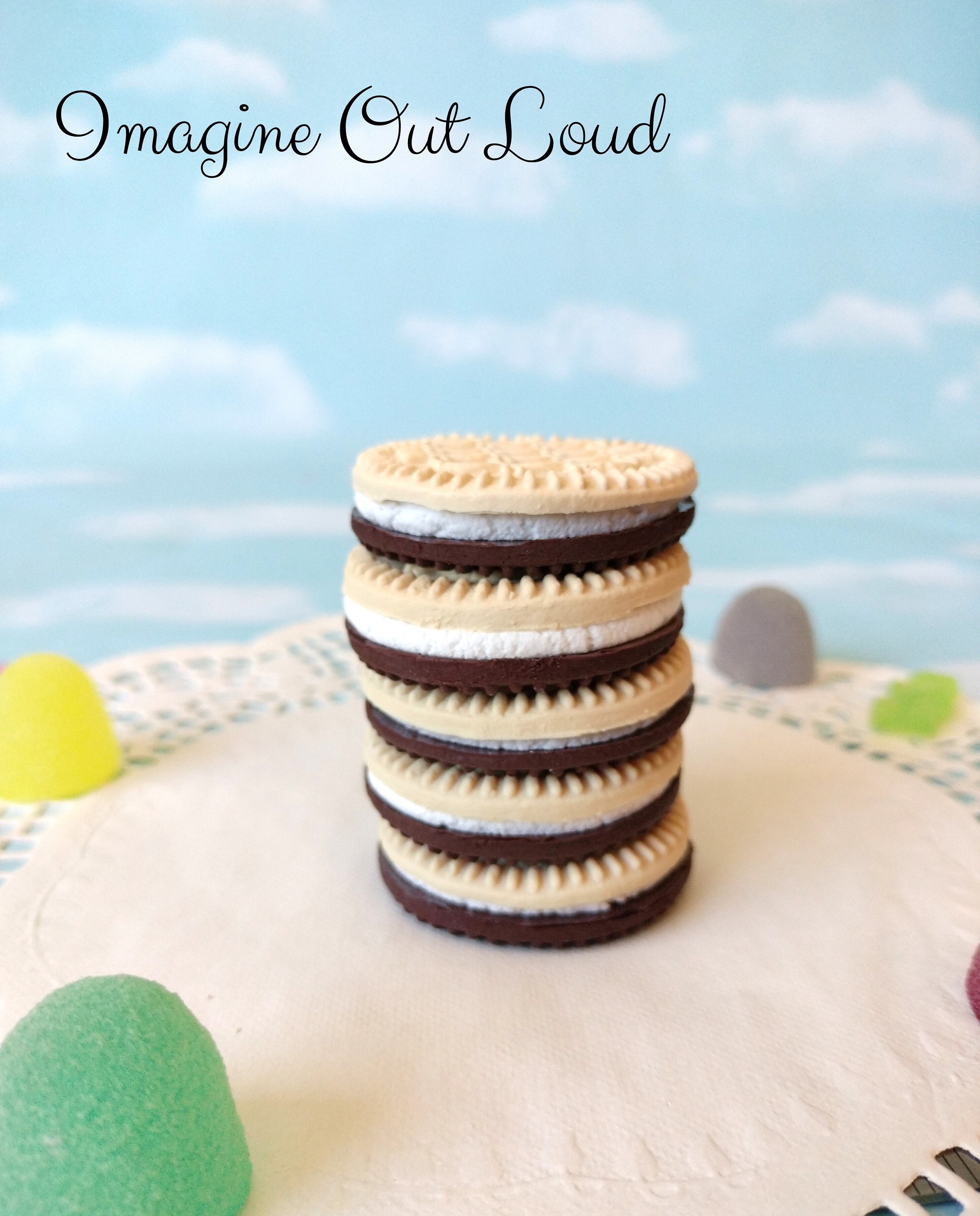 Fake Cookies FIVE Faux Chocolate Vanilla Cream Filled Sandwich Cookies ...