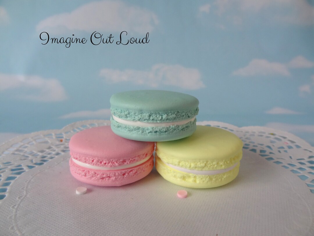 Fake Macarons 2" Set Faux Macaron Pink Yellow Aqua Artificial Food ...