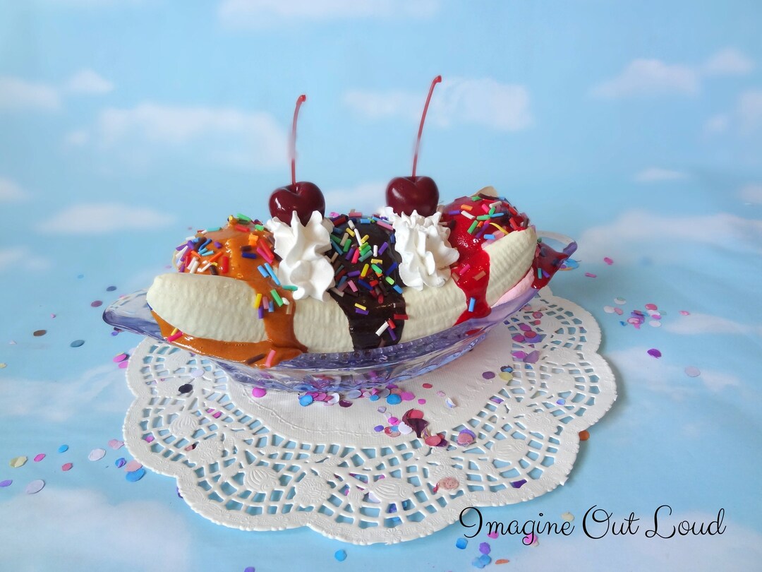 Fake Banana Split Ice Cream Faux Food Prop Chocolate Strawberry