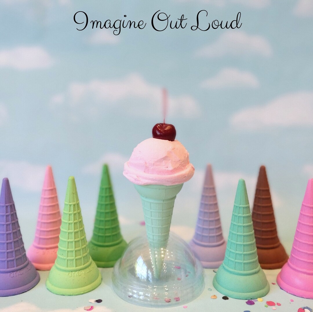 Fake Ice Cream Tall CONE COLOR CHOICE Cherry Realistic Faux Scoop Prop ...