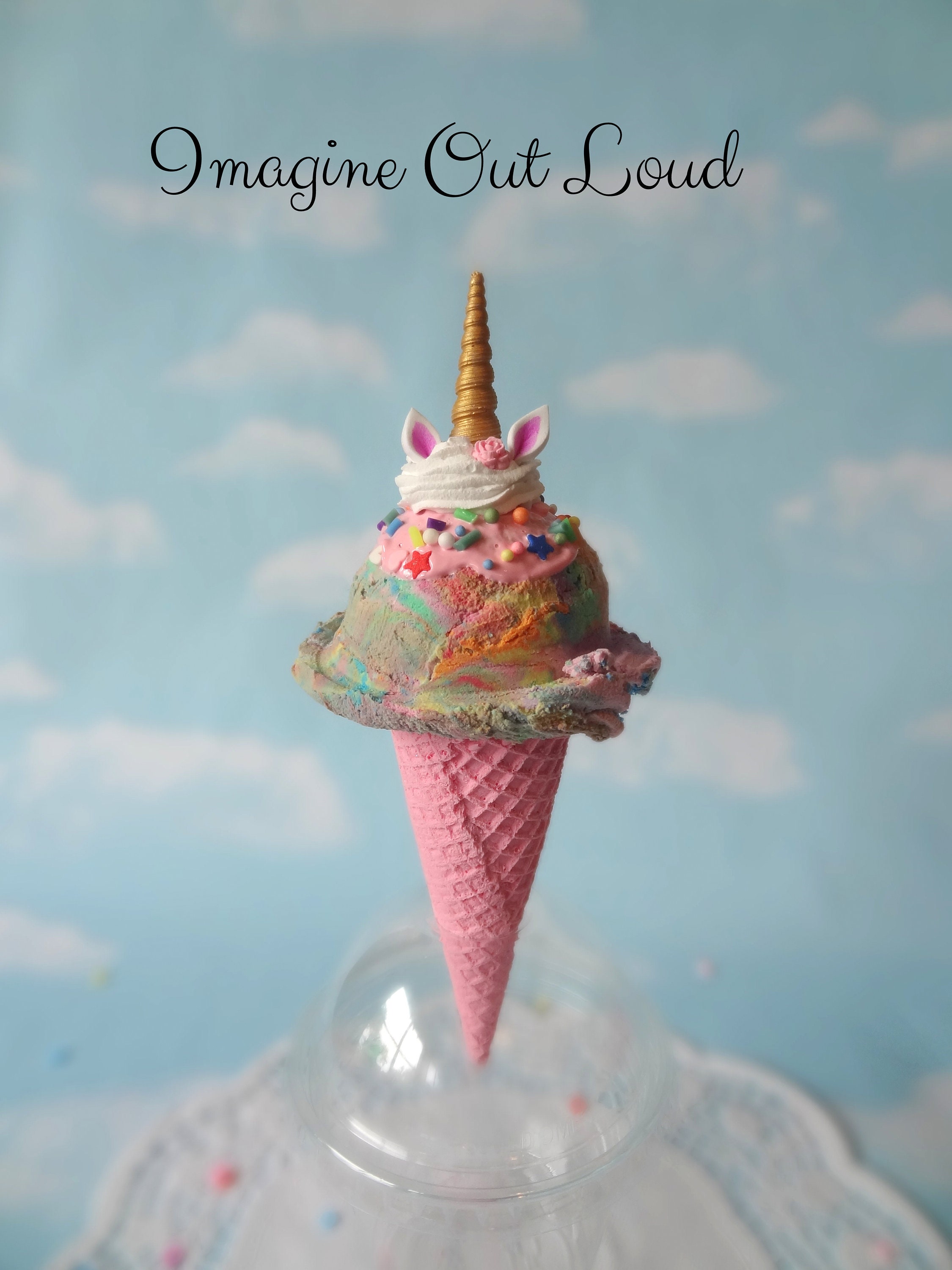 Fake Ice Cream Unicorn Poop Rainbow Faux Single Scoop Sugar Waffle Cone ...