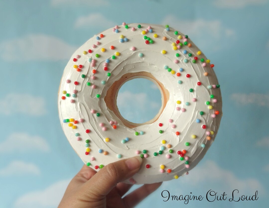 GIANT 7.5" Faux Donut Handmade RAINBOW Ball Sprinkles Fake Doughnut 3D ...