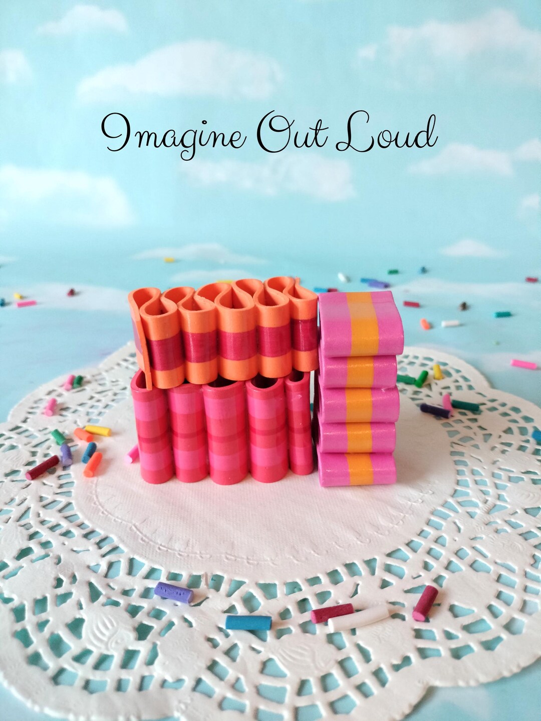 Fake Ribbon Candy Realistic Hand Painted Pink Red Yellow 117 - Etsy