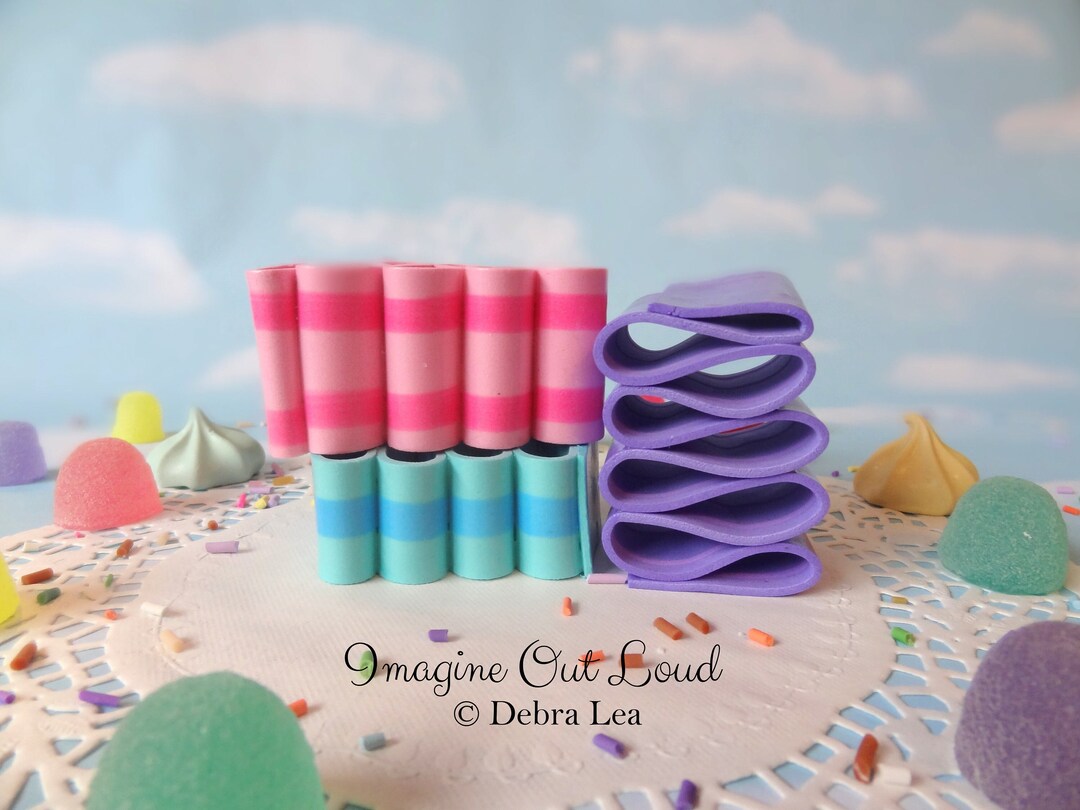 Fake Ribbon Candy Realistic Hand Painted Purple Pink Aqua - Etsy
