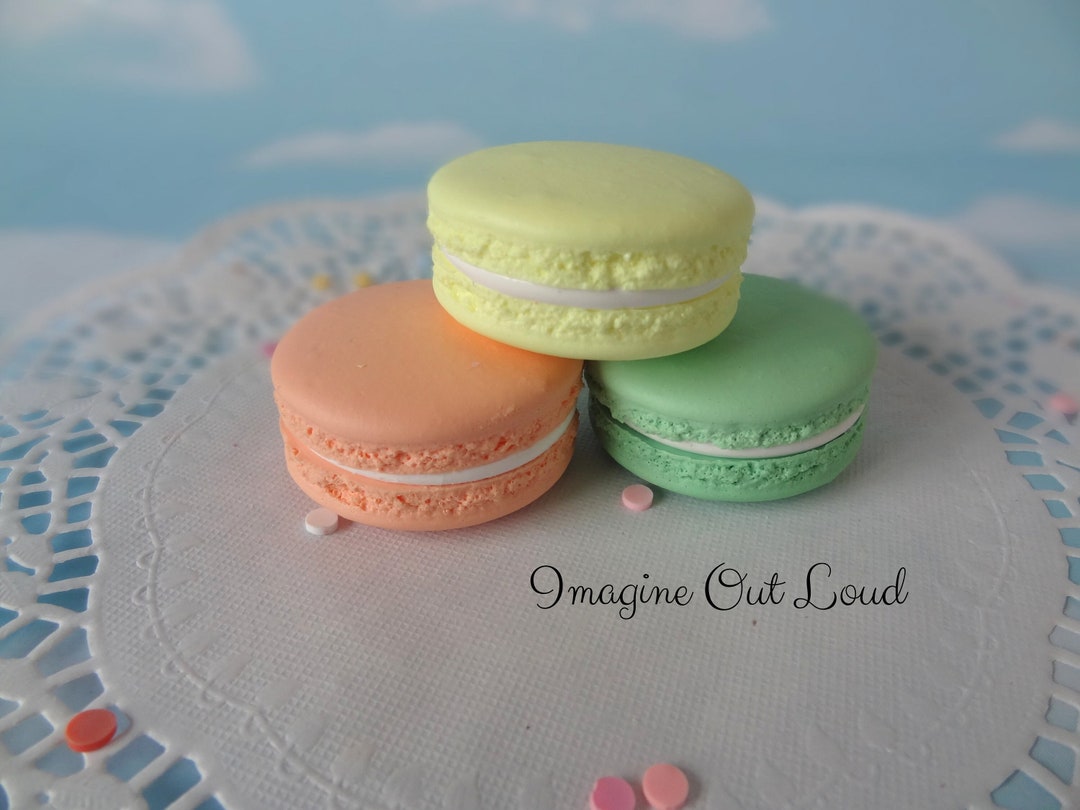 Fake Macarons 2" Set Faux Macaron Light Orange Green Yellow Artificial ...