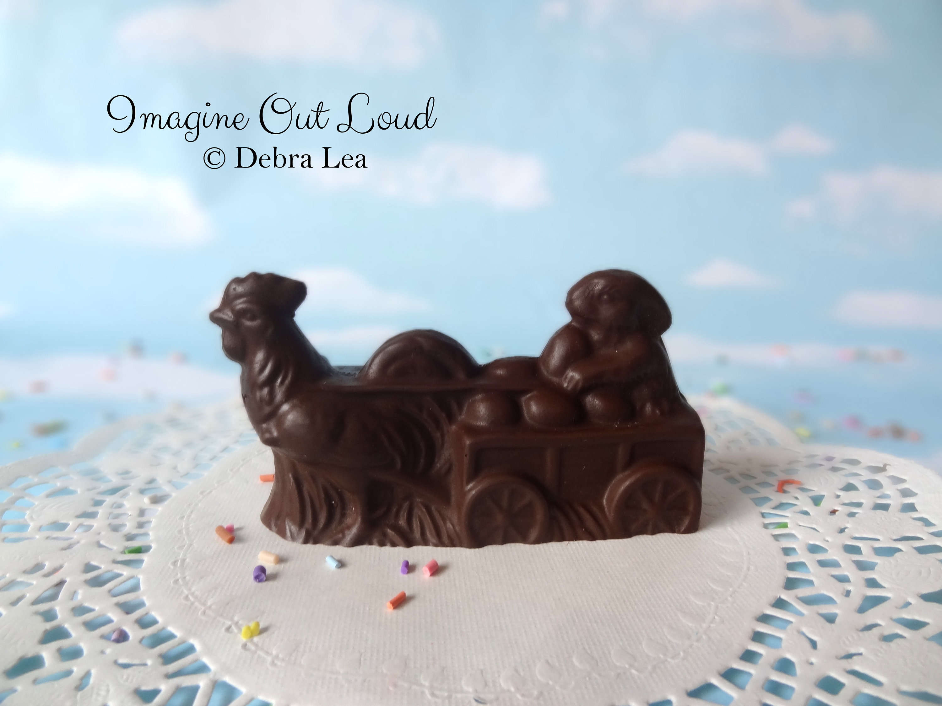 Fake Chocolate Bunny Rabbit and Rooster Cart SOLID Handmade | Etsy