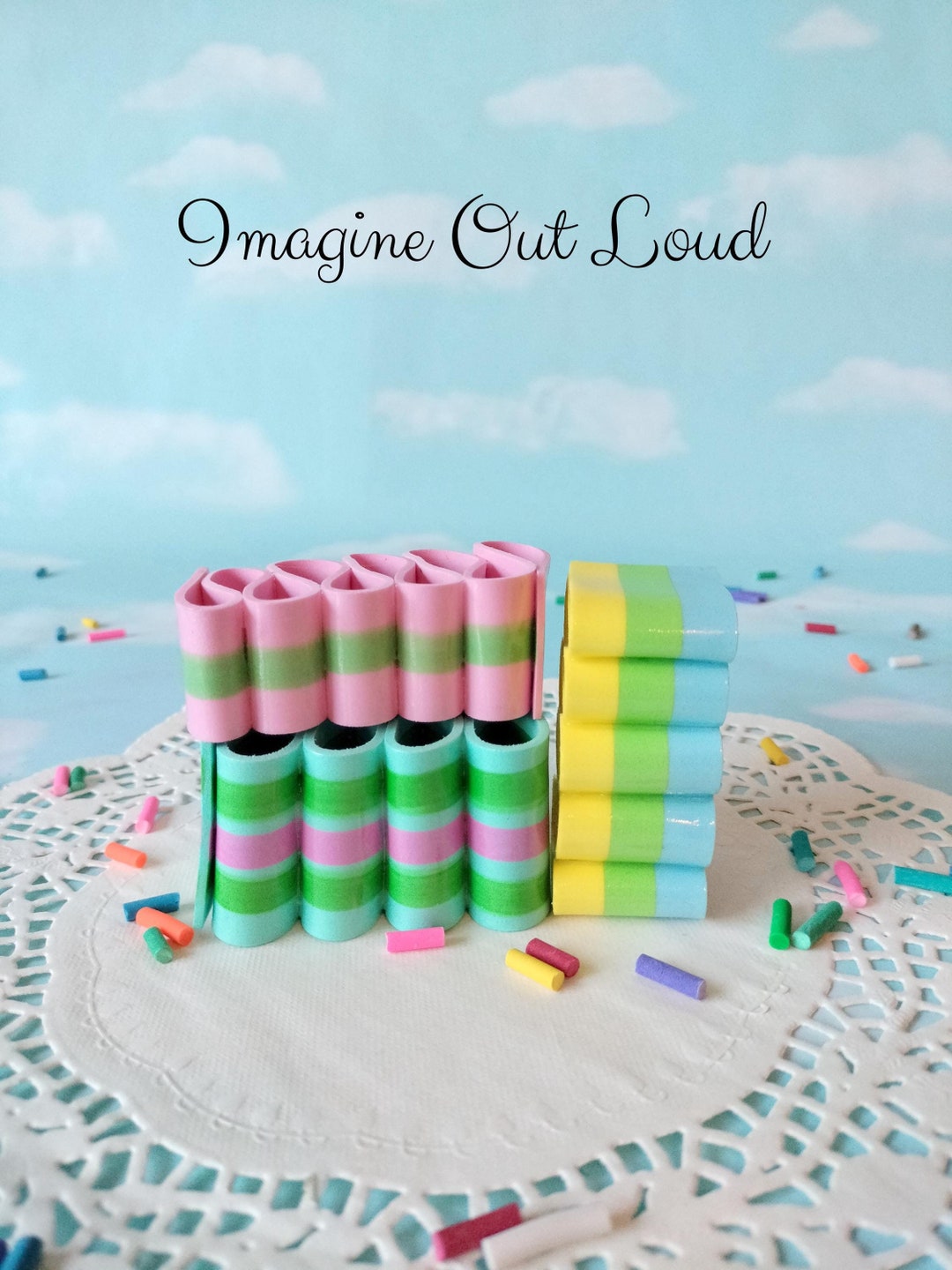 Fake Ribbon Candy Realistic Hand Painted Aqua Pink Yellow 141 - Etsy