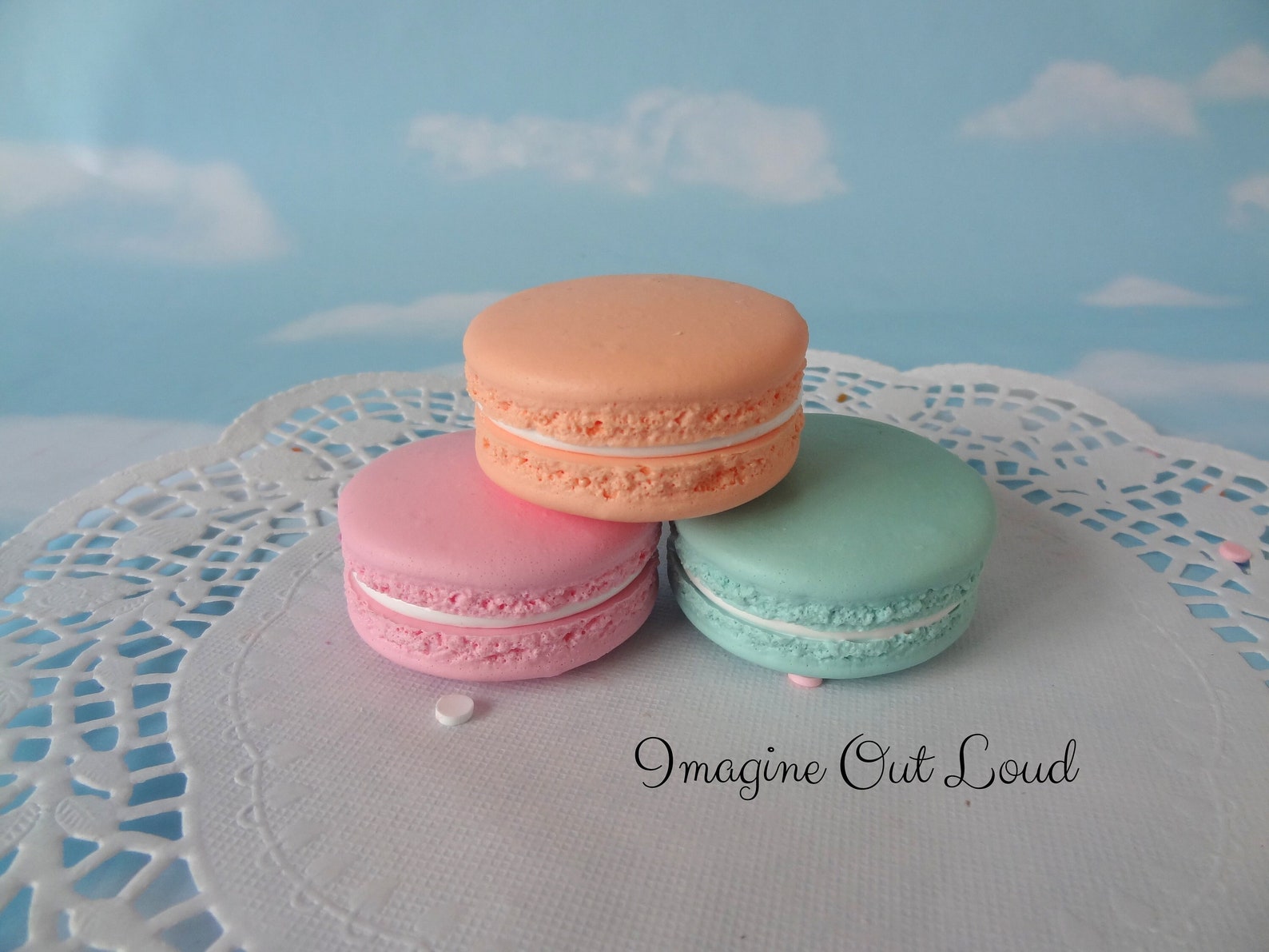 Fake Macarons 2" Set Faux Macaron Pink Peach Aqua Artificial Food ...