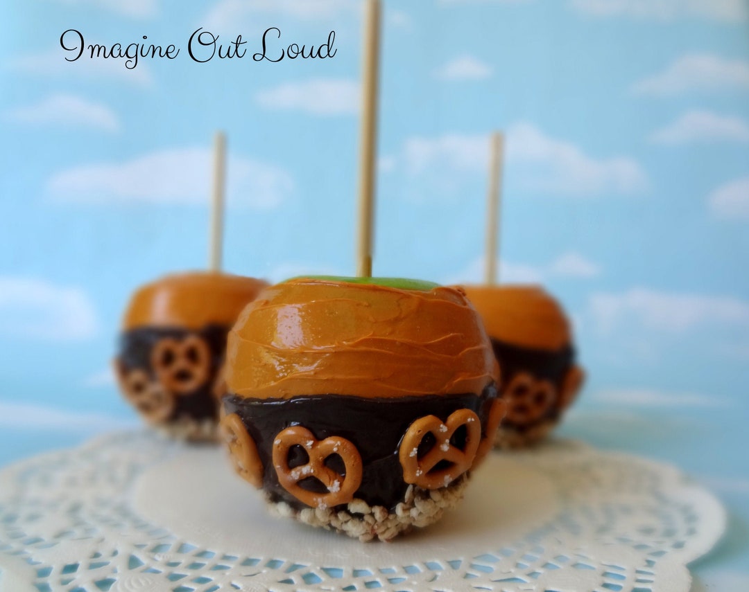 Faux Fake Realistic Caramel Apple With Chocolate and Pretzels Home ...