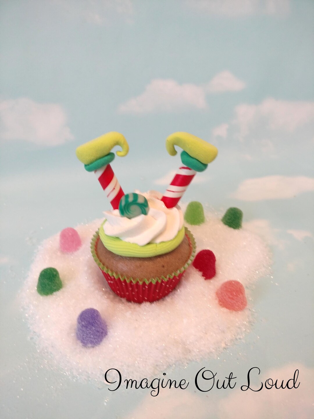 Fake Cupcake Realistic Christmas Holiday RED GREEN Elf Legs Shoes Faux ...