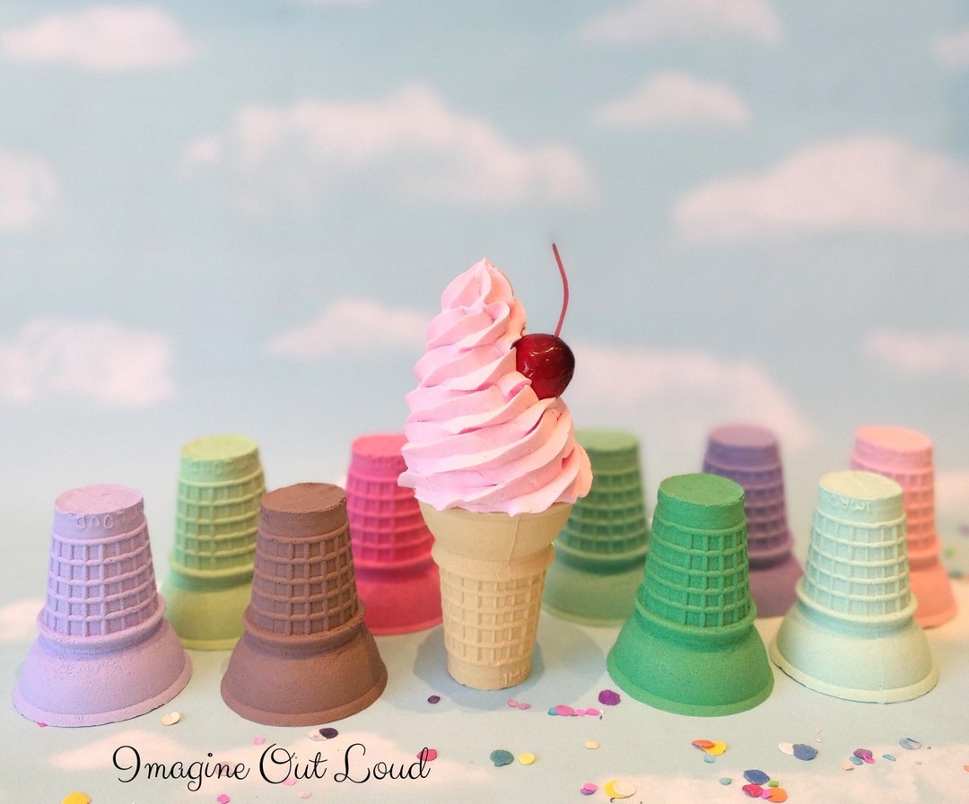 Fake Ice Cream Flat CONE COLOR CHOICE Cherry Pink Soft Serve Swirl Prop ...