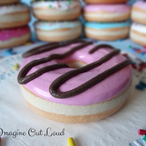 4" Fake Donut Pink Frosted With Chocolate Drizzle Doughnut Faux Food ...