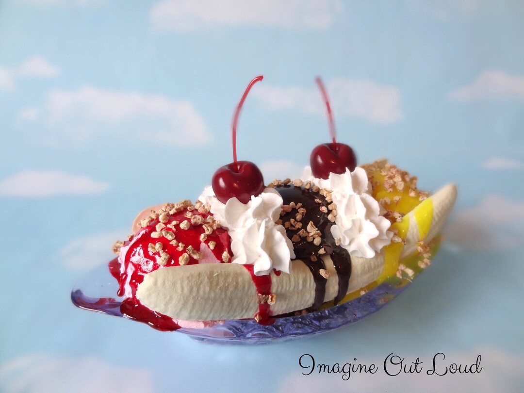 Fake Banana Split Ice Cream Faux Food Prop Chocolate Strawberry