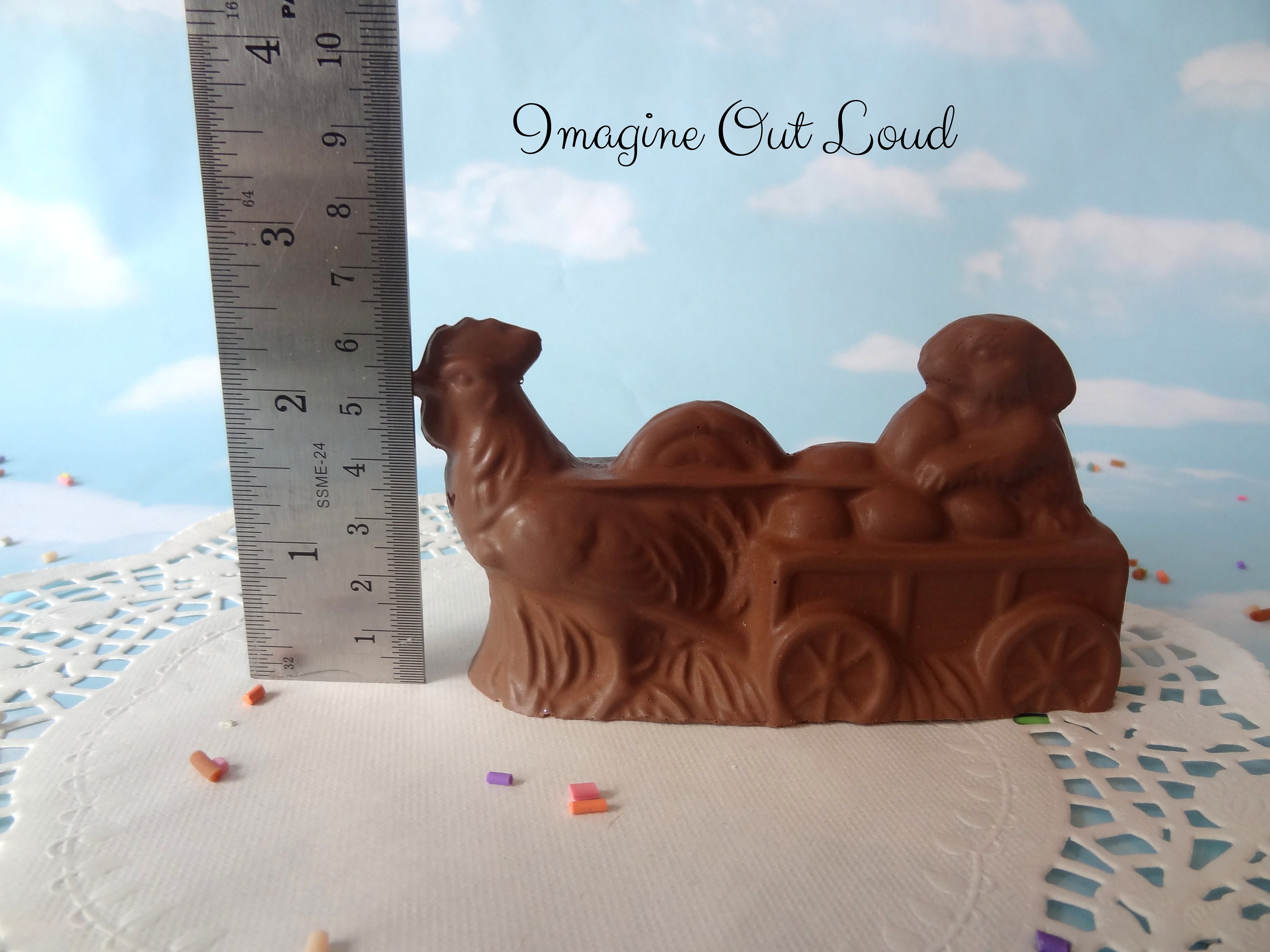 Fake Chocolate Bunny Rabbit and Rooster Cart SOLID Handmade | Etsy