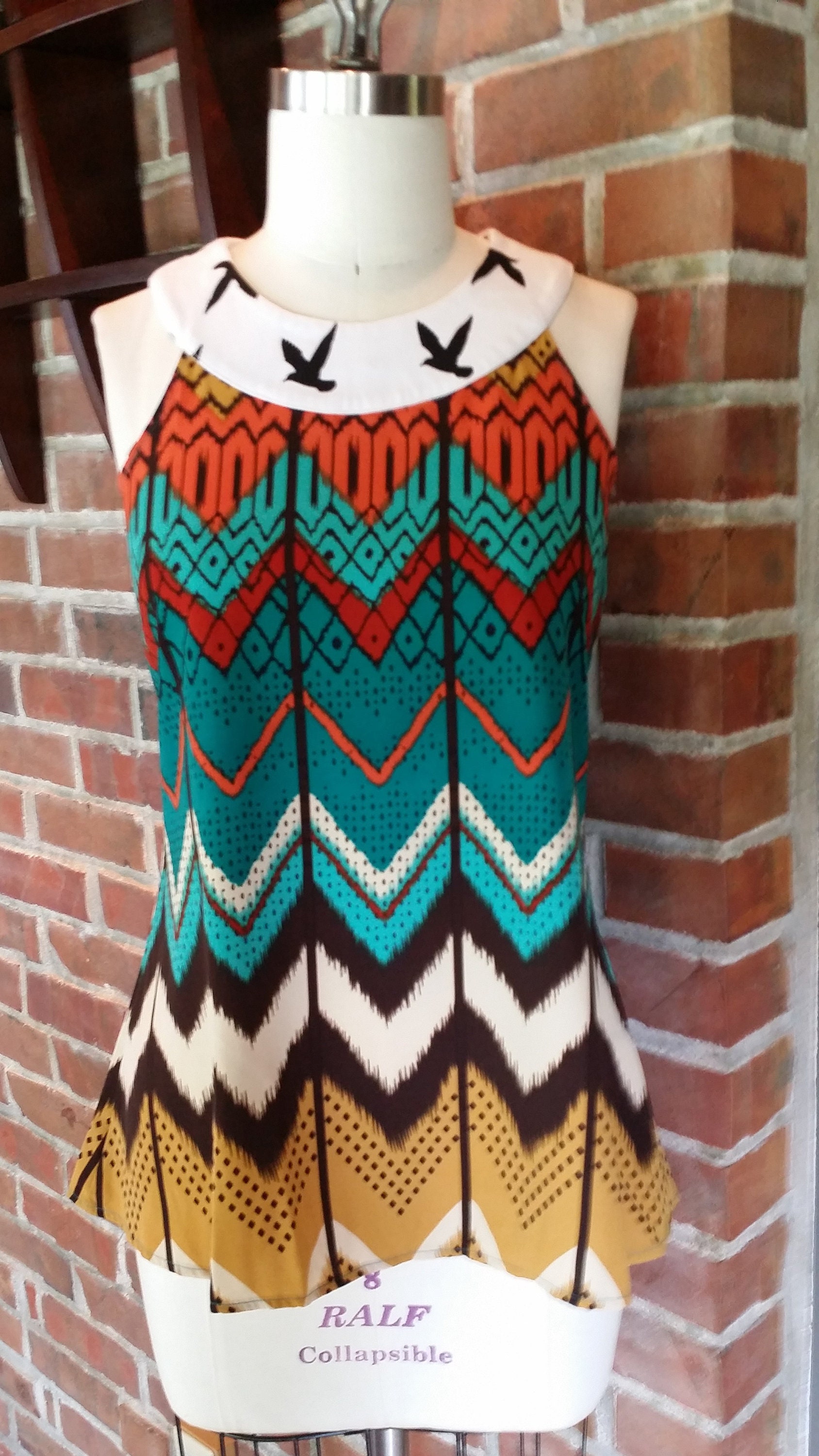 High Neck Sleeveless Racer Back Blouse Navajo Chevron Bird Top Back Box ...