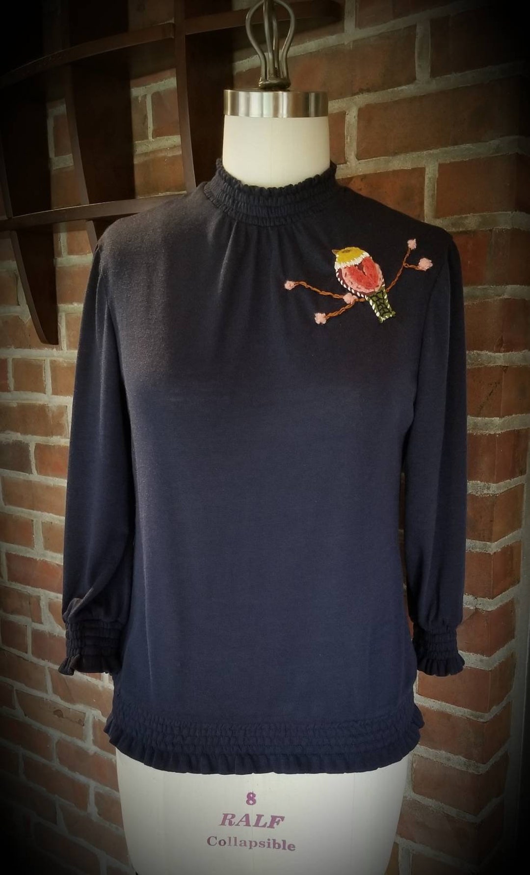 Hand Embroidered Bird Sweater: Smocked Turtleneck Rayon Blouse - Etsy
