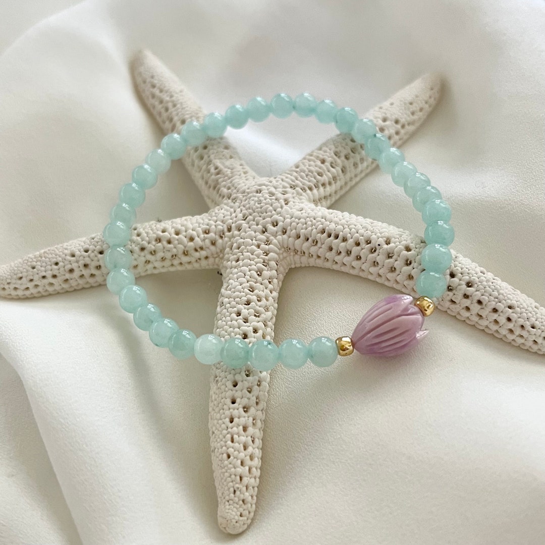 Purple Pikake / Seafoam Jade Bracelet | Pikake Bracelet | Jade Bracelet | Flower Bracelet - Etsy