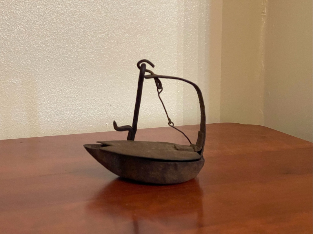 Antique Sheet Iron Betty Lamp With Hanger and Cleaner - Etsy