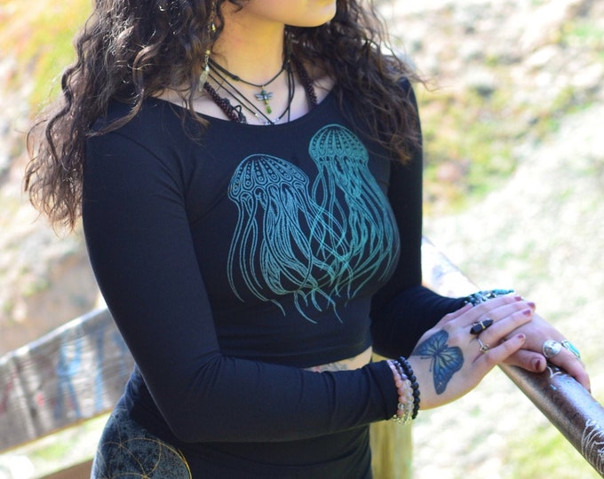 Glow in the Dark Jellyfish Fitted Long Sleeve Crop Top | Etsy
