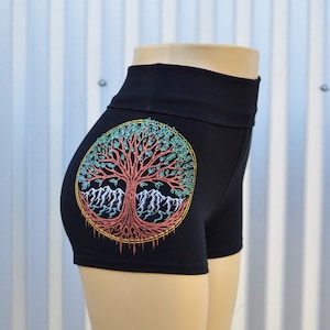 Metallic Tree of Life High Waisted Hot Shorts - Women's Yoga Shorts ...