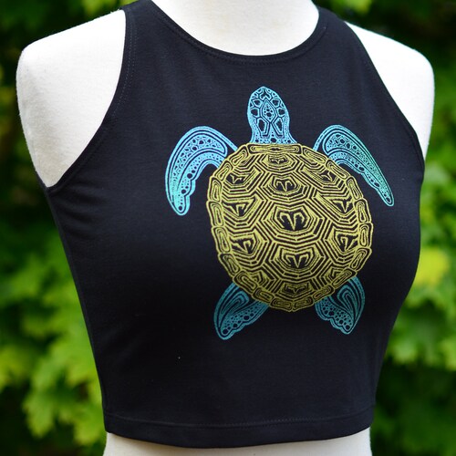 Geometric Sea Turtle Crop Top Yoga Crop Top Festival Crop - Etsy