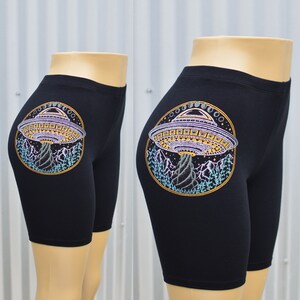 Glow in the Dark Alien UFO Biker Shorts - Women's Yoga Shorts - Flying ...