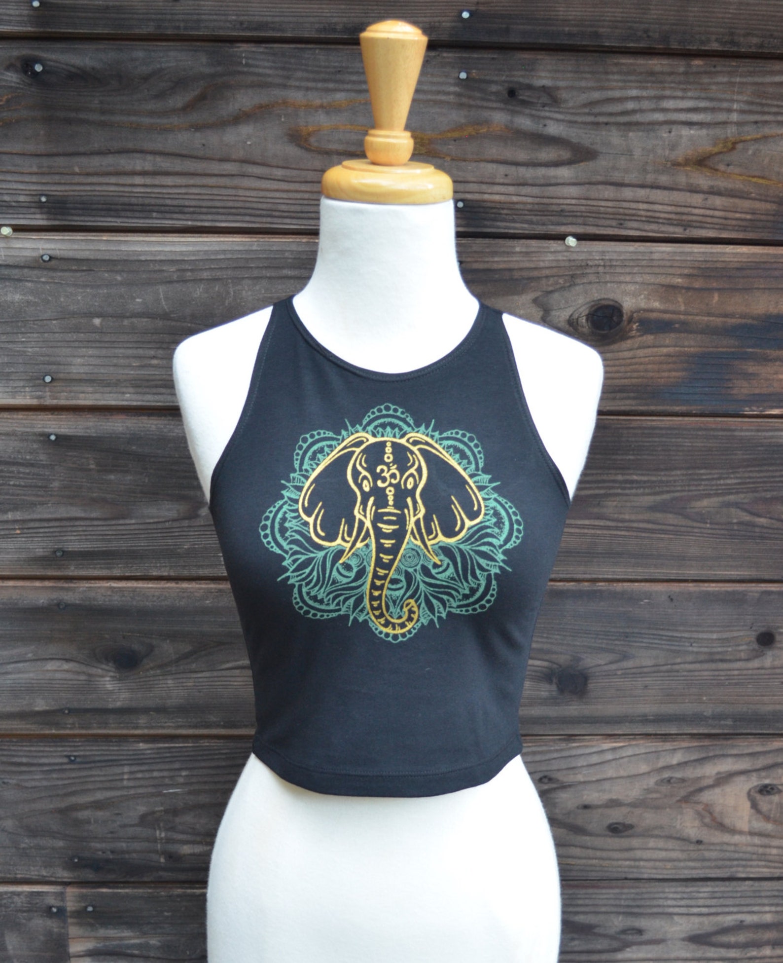 Gold Om Elephant Mandala Fitted Crop Top - Yoga Crop Top - Women's Crop ...