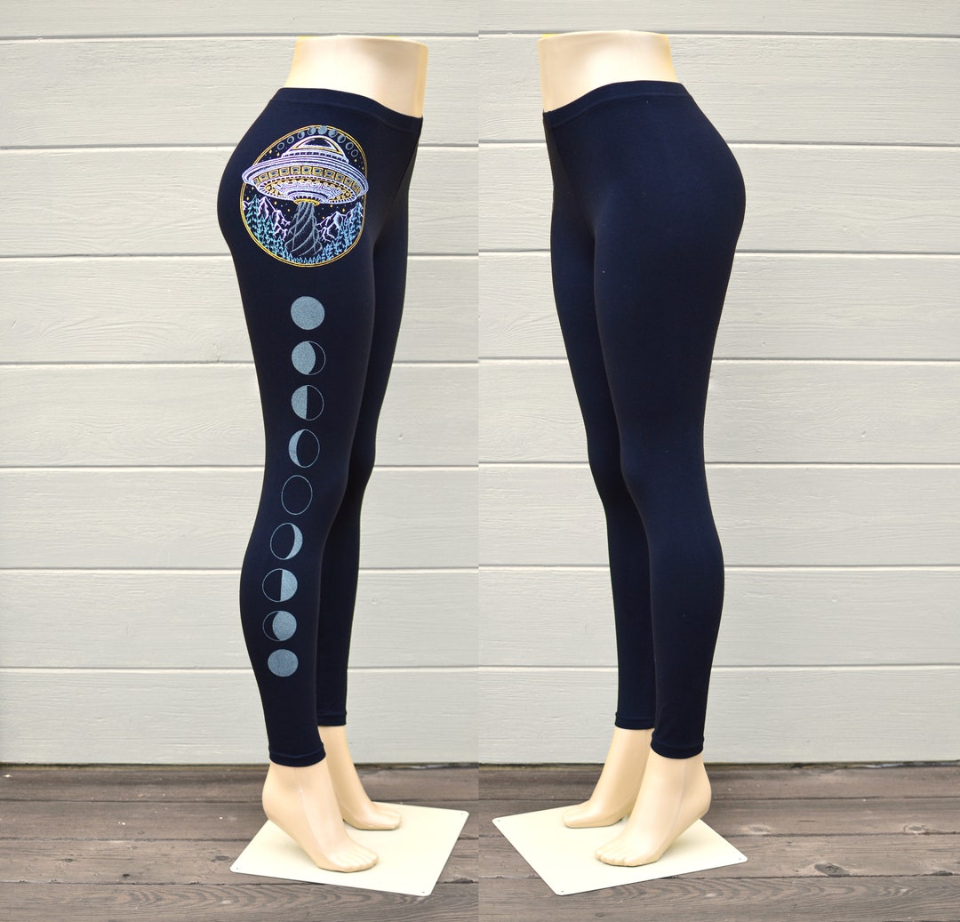 Glow in the Dark Alien UFO Leggings - Women's Black Leggings - Flying ...