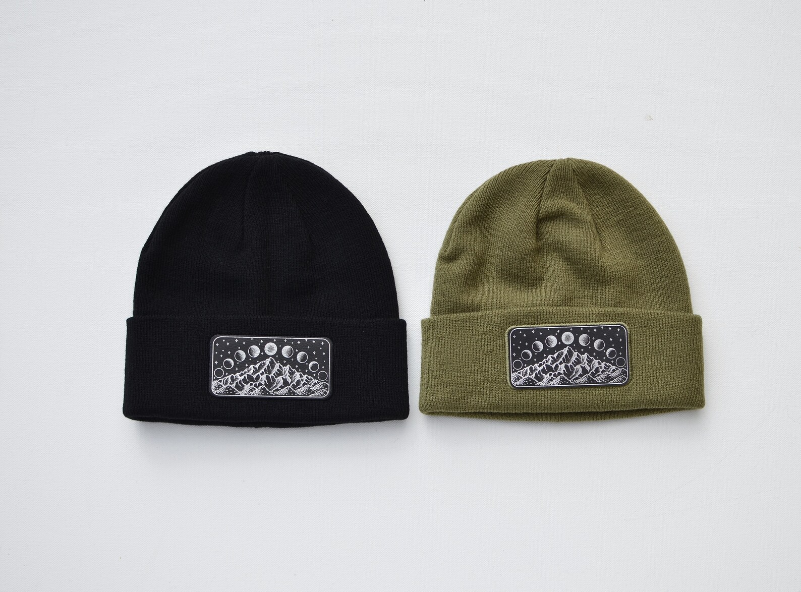Silver Mountain and Moon Phase Beanie - Alpine Beanie - Nature Beanie ...