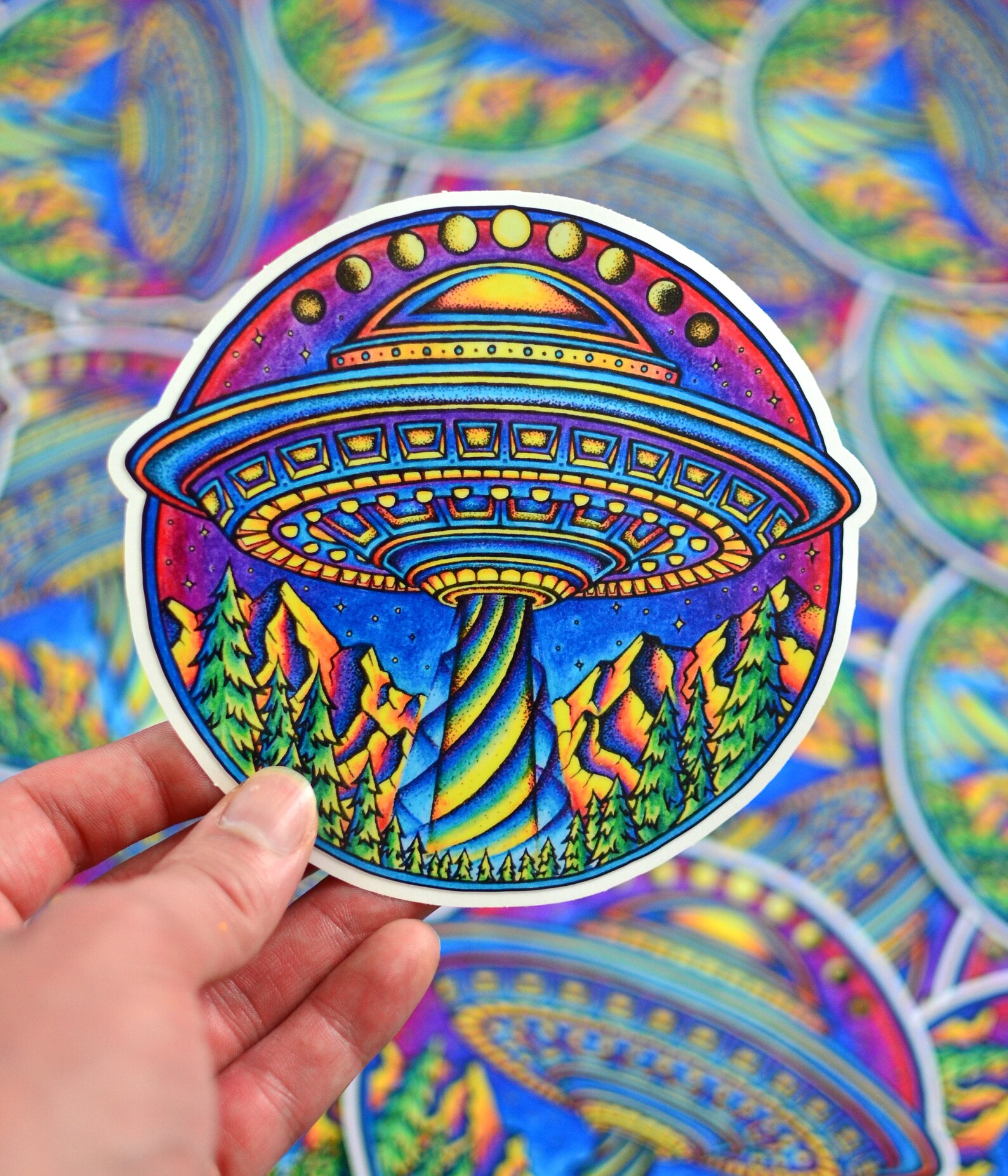 Hand Drawn UFO Sticker Flying Saucer Sticker Alien Sticker - Etsy