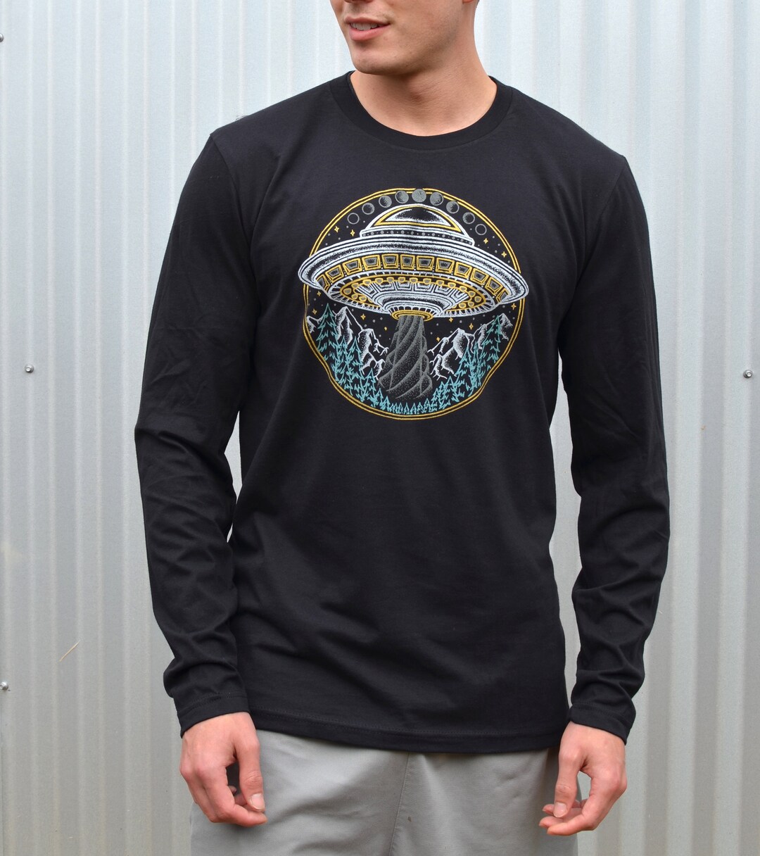 Glow in the Dark Alien UFO Long Sleeve T-shirt Men's UFO - Etsy