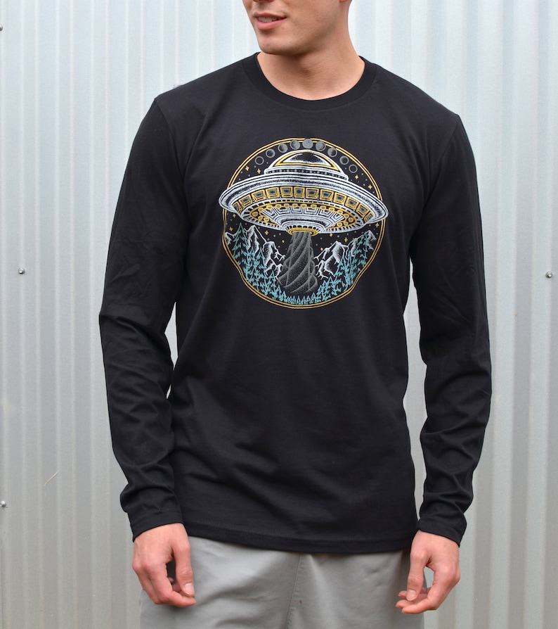 Glow in the Dark Alien UFO Long Sleeve T-shirt - Men's UFO Shirt ...