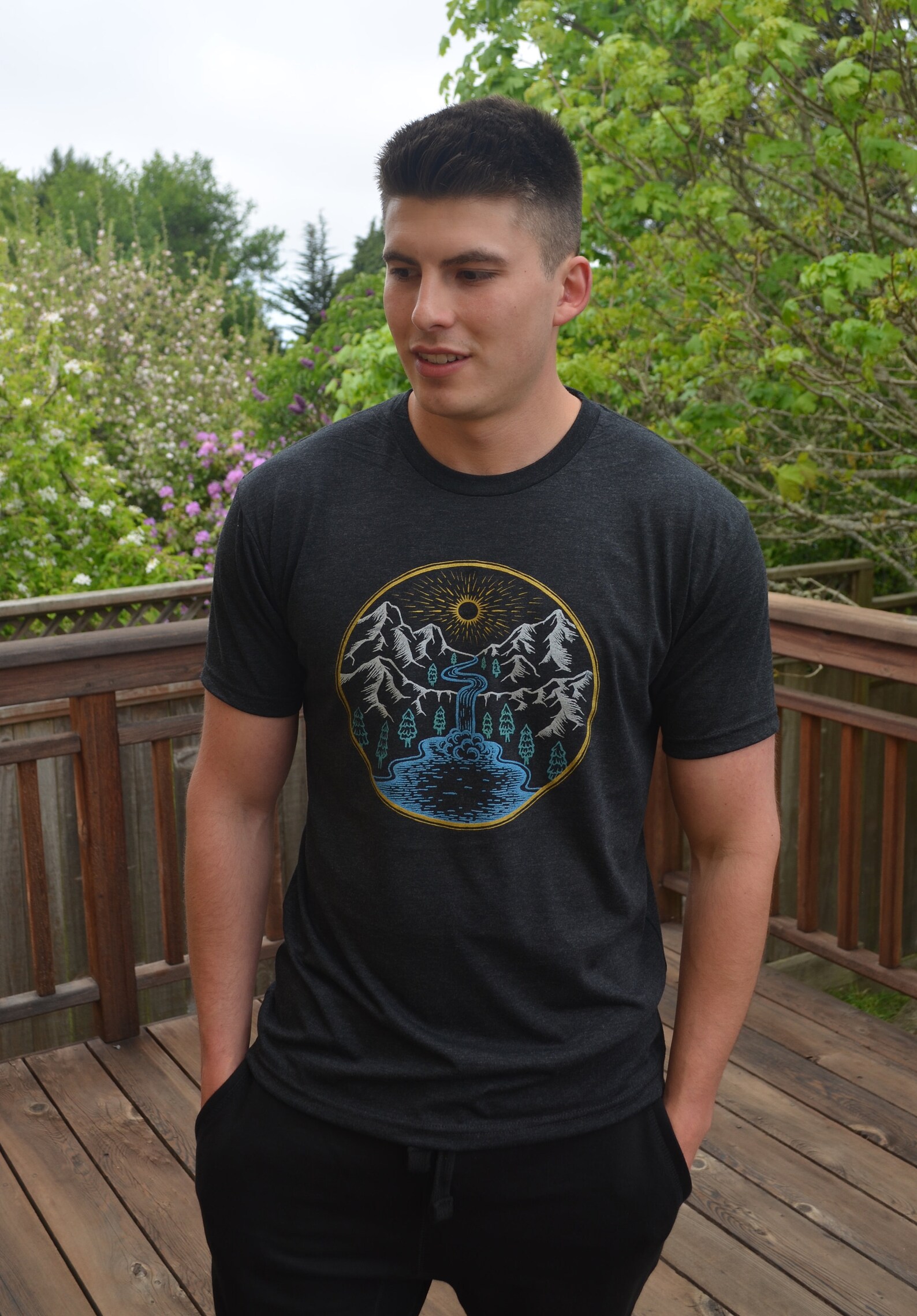 Mountain Waterfall Mens T Shirt Nature Shirt Mens Black - Etsy