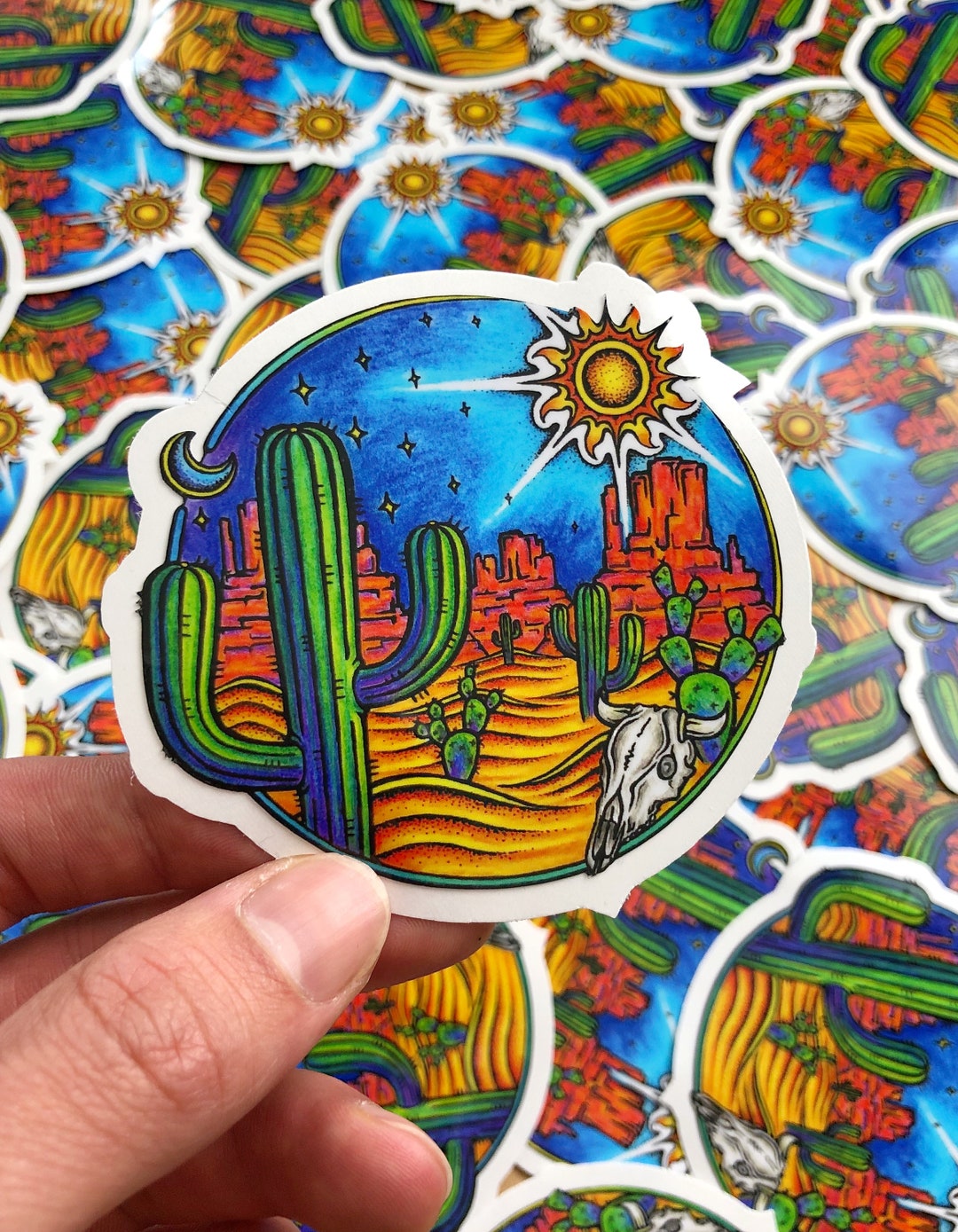 Hand Drawn Desert Cactus Sticker - Nature Sticker - Sun Sticker ...