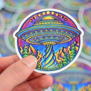 Hand Drawn UFO Sticker - Flying Saucer Sticker - Alien Sticker - iPhone ...