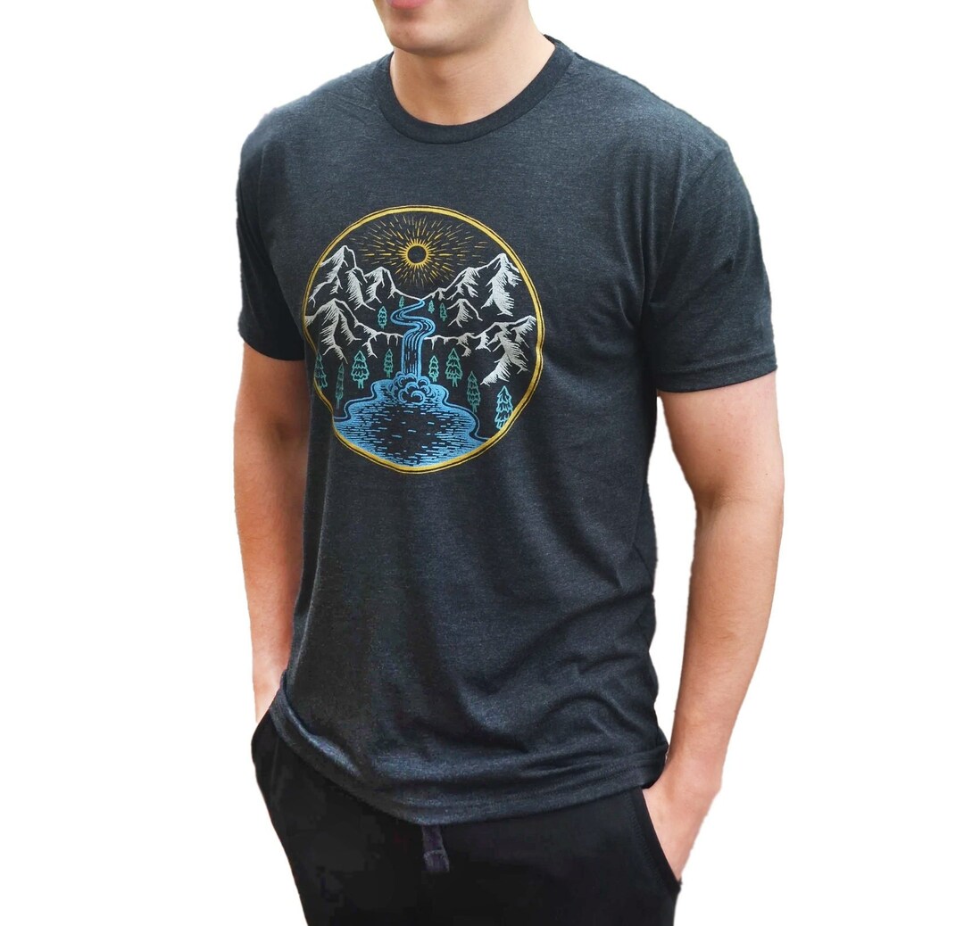 Mountain Waterfall Mens T Shirt - Nature Shirt - Mens Black Shirt ...