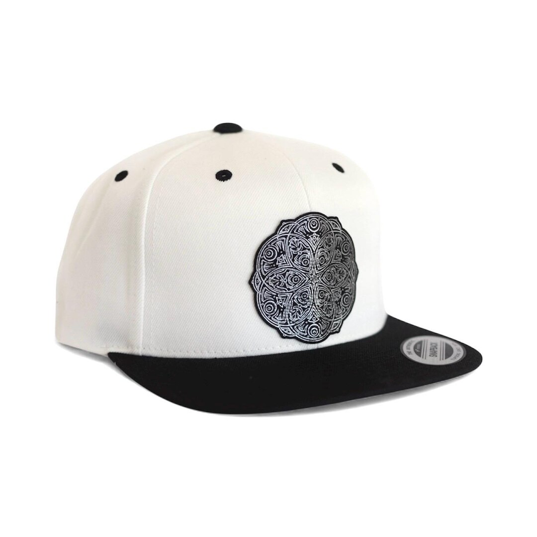 Seed of Life Mandala Snapback Hat - Metallic Silver and Black Snapback ...